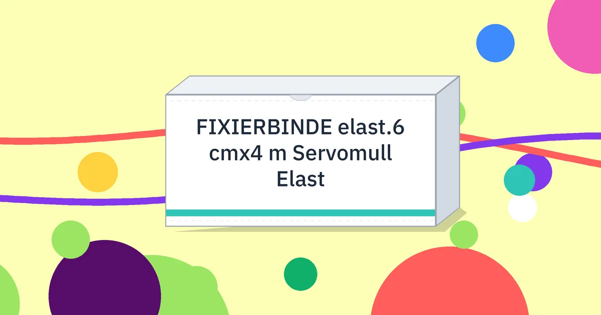 Symbolbild: Packung mit der Aufschrift FIXIERBINDE elast.6 cmx4 m Servomull Elast (PZN 03396760) – Verfügbarkeit und Bezug in Apotheken in Frankfurt am Main