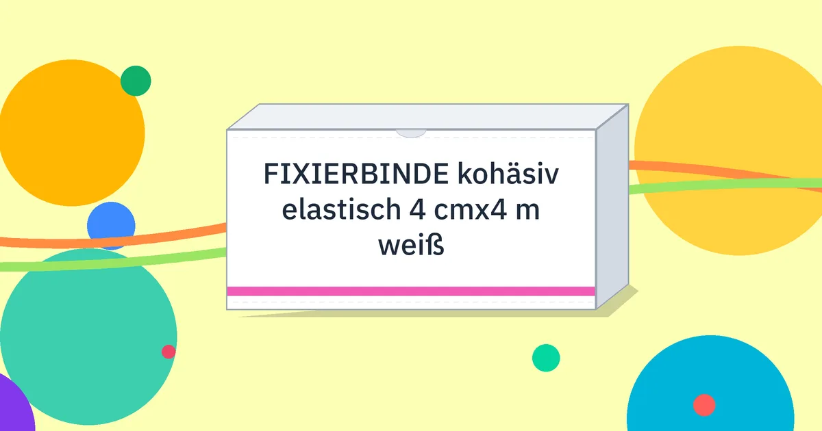 Symbolbild: Packung mit der Aufschrift FIXIERBINDE kohäsiv elastisch 4 cmx4 m weiß (PZN 10351769) – Verfügbarkeit und Bezug in Apotheken in Frankfurt am Main