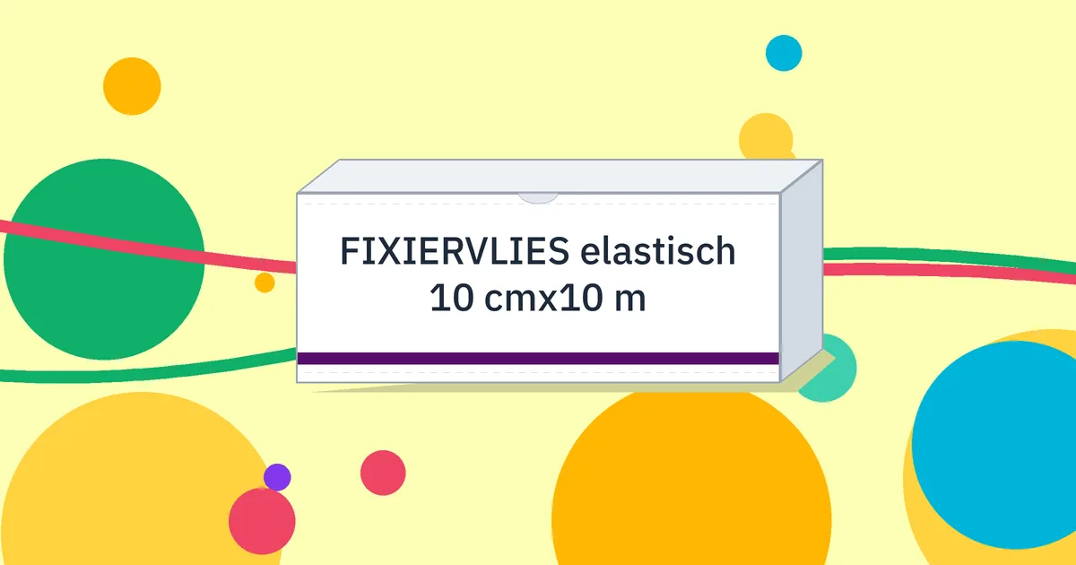 Symbolbild: Packung mit der Aufschrift FIXIERVLIES elastisch 10 cmx10 m (PZN 19918841) – Verfügbarkeit und Bezug in Apotheken in Frankfurt am Main