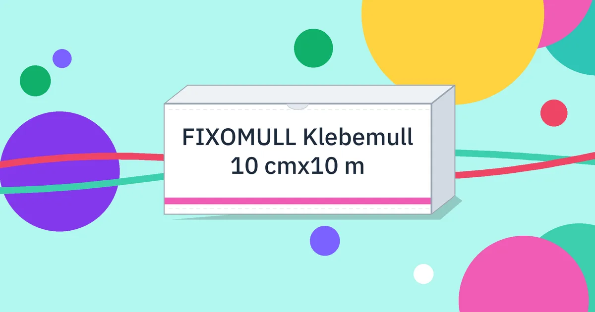 Symbolbild: Packung mit der Aufschrift FIXOMULL Klebemull 10 cmx10 m (PZN 18395080) – Verfügbarkeit und Bezug in Apotheken in Frankfurt am Main