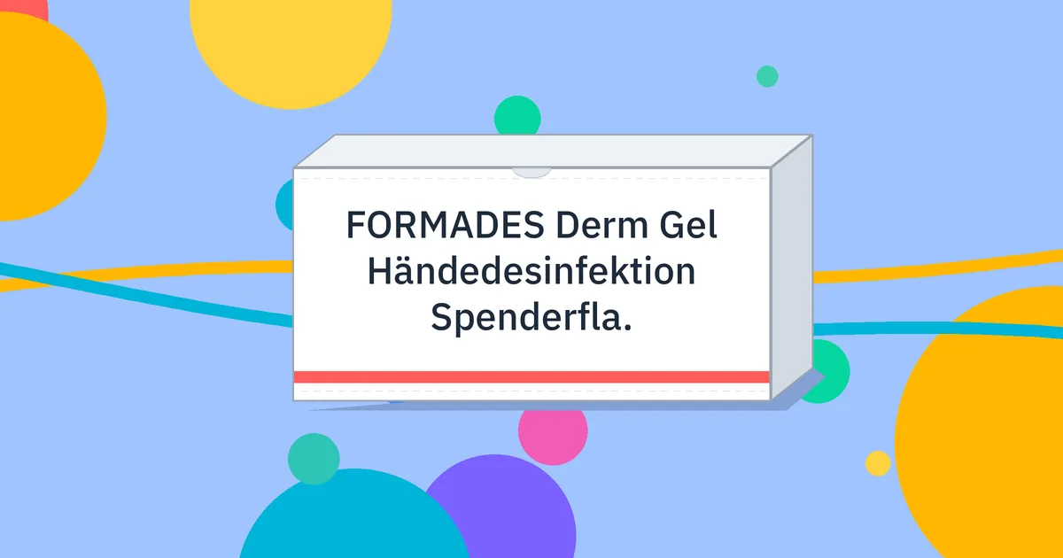 Symbolbild: Packung mit der Aufschrift FORMADES Derm Gel Händedesinfektion Spenderfla. (PZN 16928773) – Verfügbarkeit und Bezug in Apotheken in Frankfurt am Main