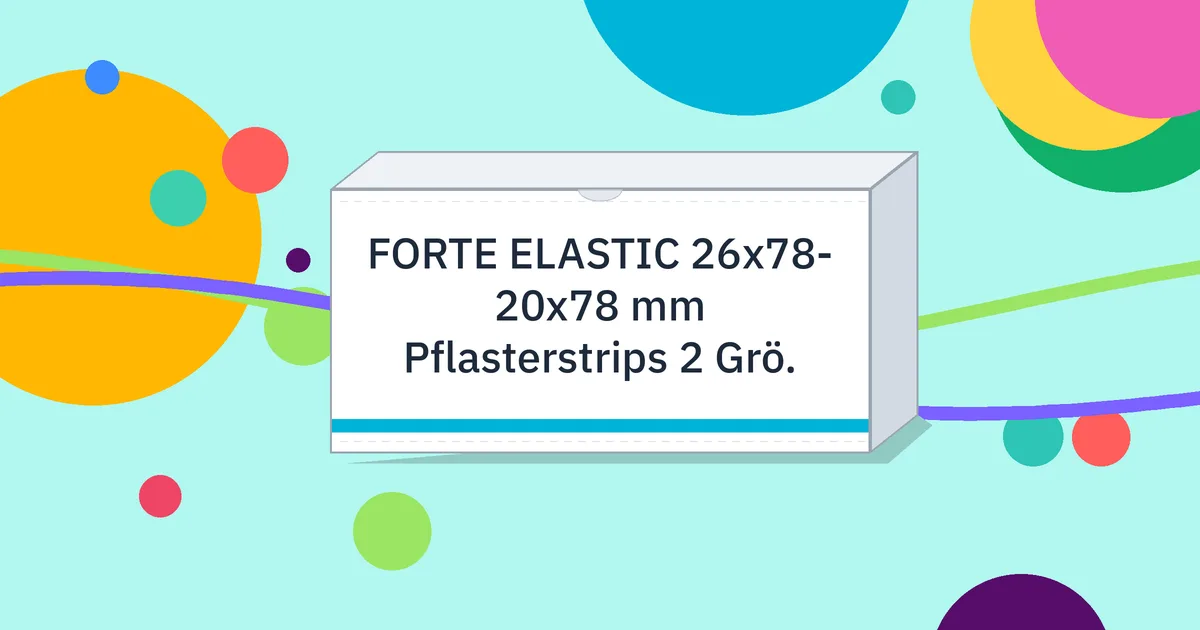 Symbolbild: Packung mit der Aufschrift FORTE ELASTIC 26x78-20x78 mm Pflasterstrips 2 Grö. (PZN 20128392) – Verfügbarkeit und Bezug in Apotheken in Frankfurt am Main
