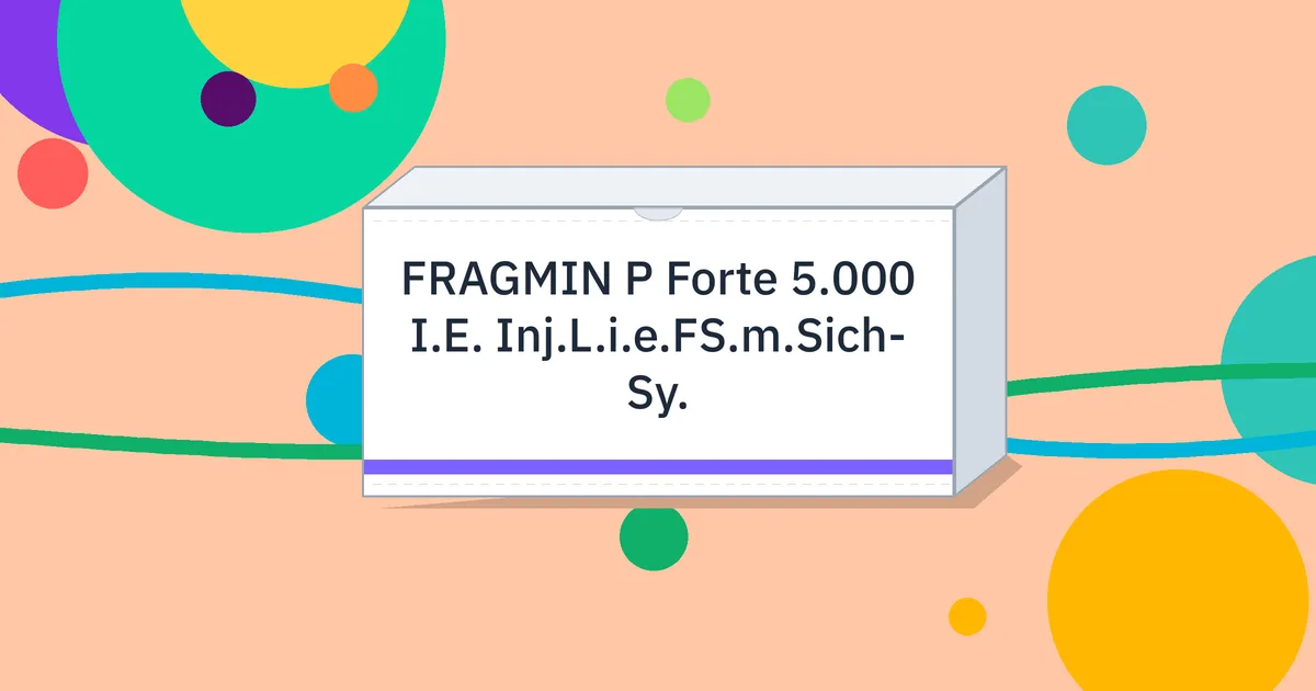 Symbolbild: Packung mit der Aufschrift FRAGMIN P Forte 5.000 I.E. Inj.L.i.e.FS.m.Sich-Sy. (PZN 11331036) – Verfügbarkeit und Bezug in Apotheken in Frankfurt am Main
