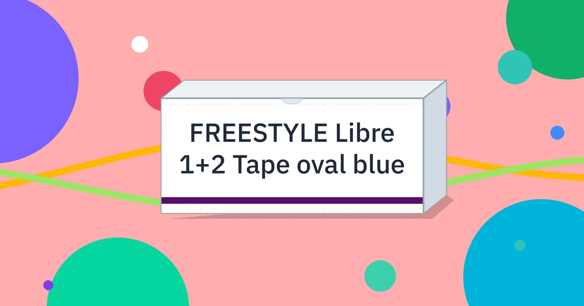 Symbolbild: Packung mit der Aufschrift FREESTYLE Libre 1+2 Tape oval blue (PZN 18177874) – Verfügbarkeit und Bezug in Apotheken in Frankfurt am Main