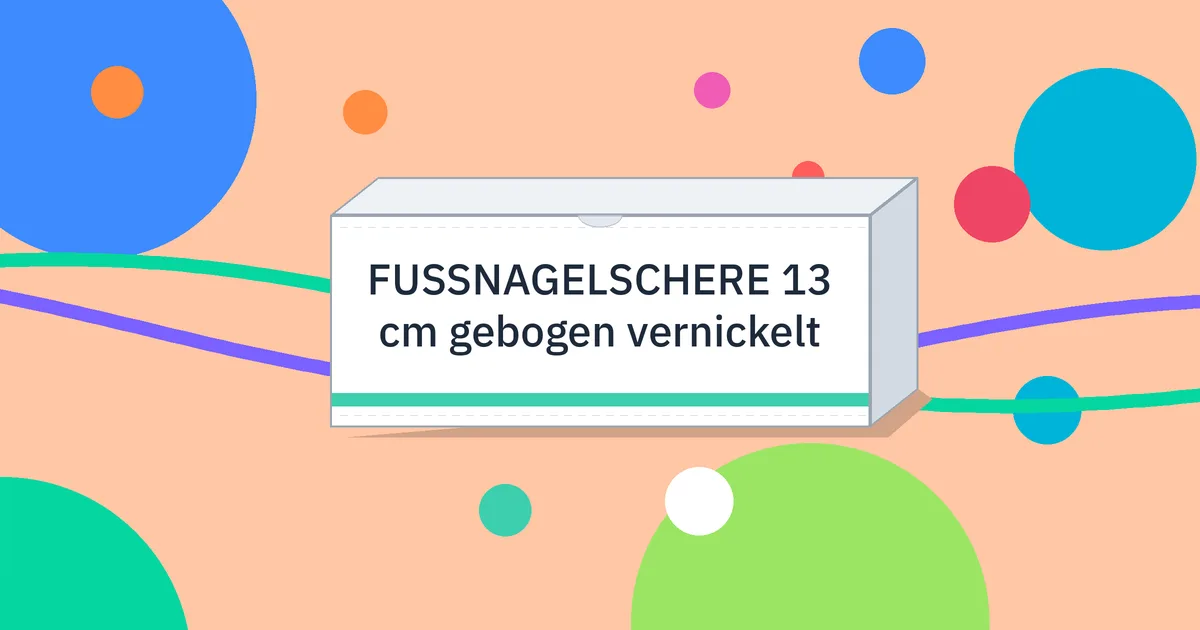 Symbolbild: Packung mit der Aufschrift FUSSNAGELSCHERE 13 cm gebogen vernickelt (PZN 17287193) – Verfügbarkeit und Bezug in Apotheken in Frankfurt am Main