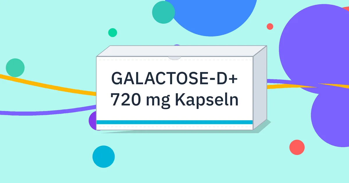 Symbolbild: Packung mit der Aufschrift GALACTOSE-D+ 720 mg Kapseln (PZN 15737278) – Verfügbarkeit und Bezug in Apotheken in Frankfurt am Main