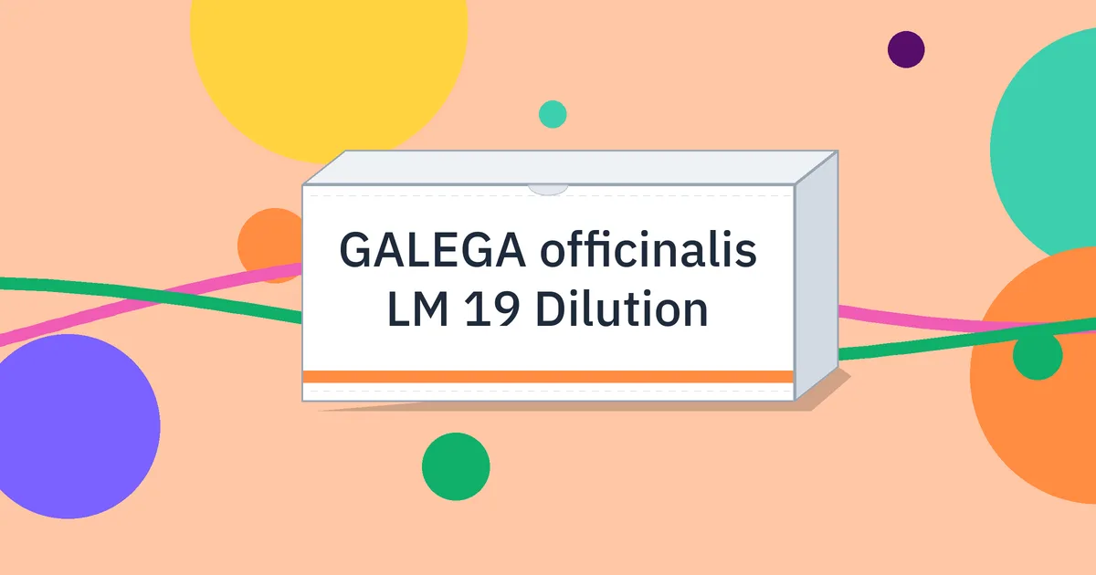 Symbolbild: Packung mit der Aufschrift GALEGA officinalis LM 19 Dilution (PZN 13495842) – Verfügbarkeit und Bezug in Apotheken in Frankfurt am Main