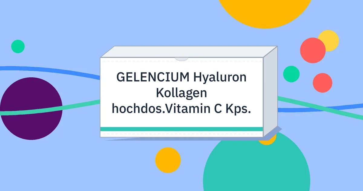 Symbolbild: Packung mit der Aufschrift GELENCIUM Hyaluron Kollagen hochdos.Vitamin C Kps. (PZN 20177284) – Verfügbarkeit und Bezug in Apotheken in Frankfurt am Main