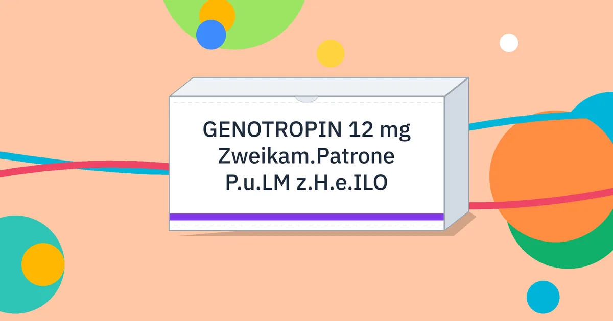 Symbolbild: Packung mit der Aufschrift GENOTROPIN 12 mg Zweikam.Patrone P.u.LM z.H.e.ILO (PZN 04347580) – Verfügbarkeit und Bezug in Apotheken in Frankfurt am Main