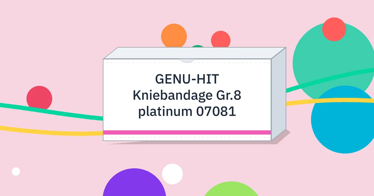 Symbolbild: Packung mit der Aufschrift GENU-HIT Kniebandage Gr.8 platinum 07081 (PZN 15732022) – Verfügbarkeit und Bezug in Apotheken in Frankfurt am Main