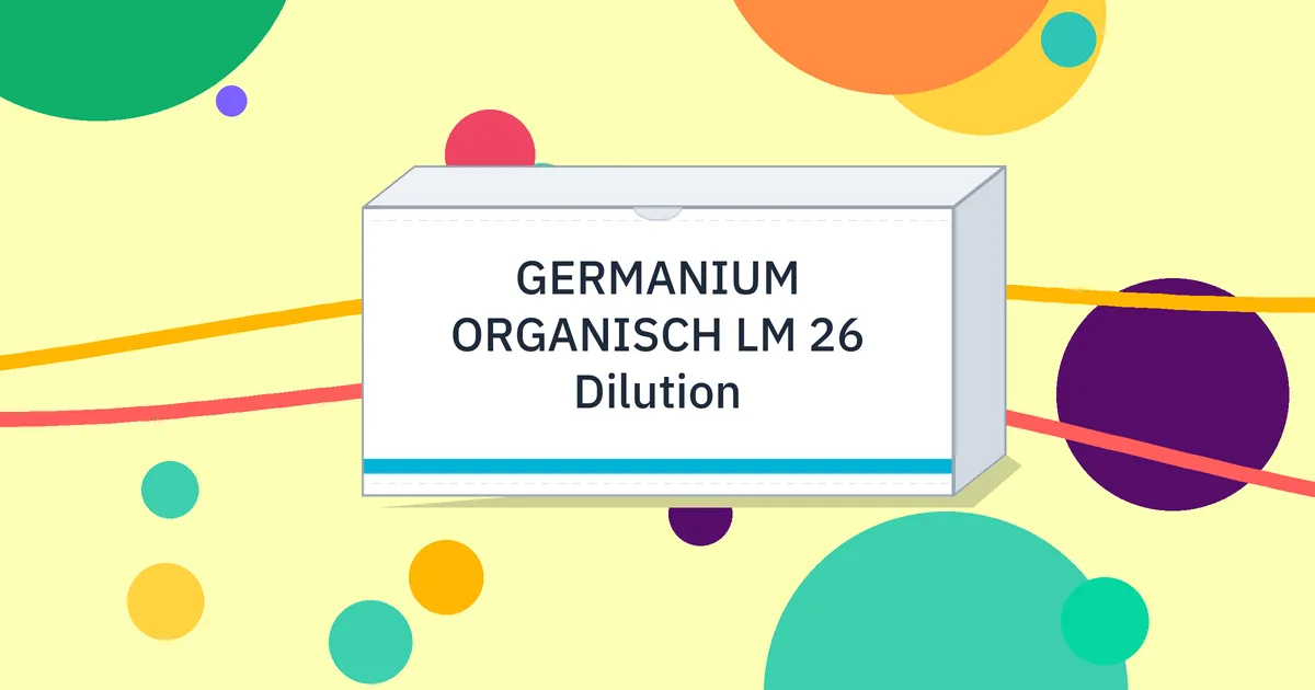 Symbolbild: Packung mit der Aufschrift GERMANIUM ORGANISCH LM 26 Dilution (PZN 16363911) – Verfügbarkeit und Bezug in Apotheken in Frankfurt am Main
