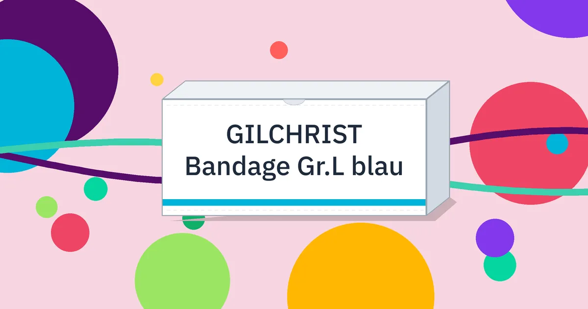 Symbolbild: Packung mit der Aufschrift GILCHRIST Bandage Gr.L blau (PZN 04910897) – Verfügbarkeit und Bezug in Apotheken in Frankfurt am Main