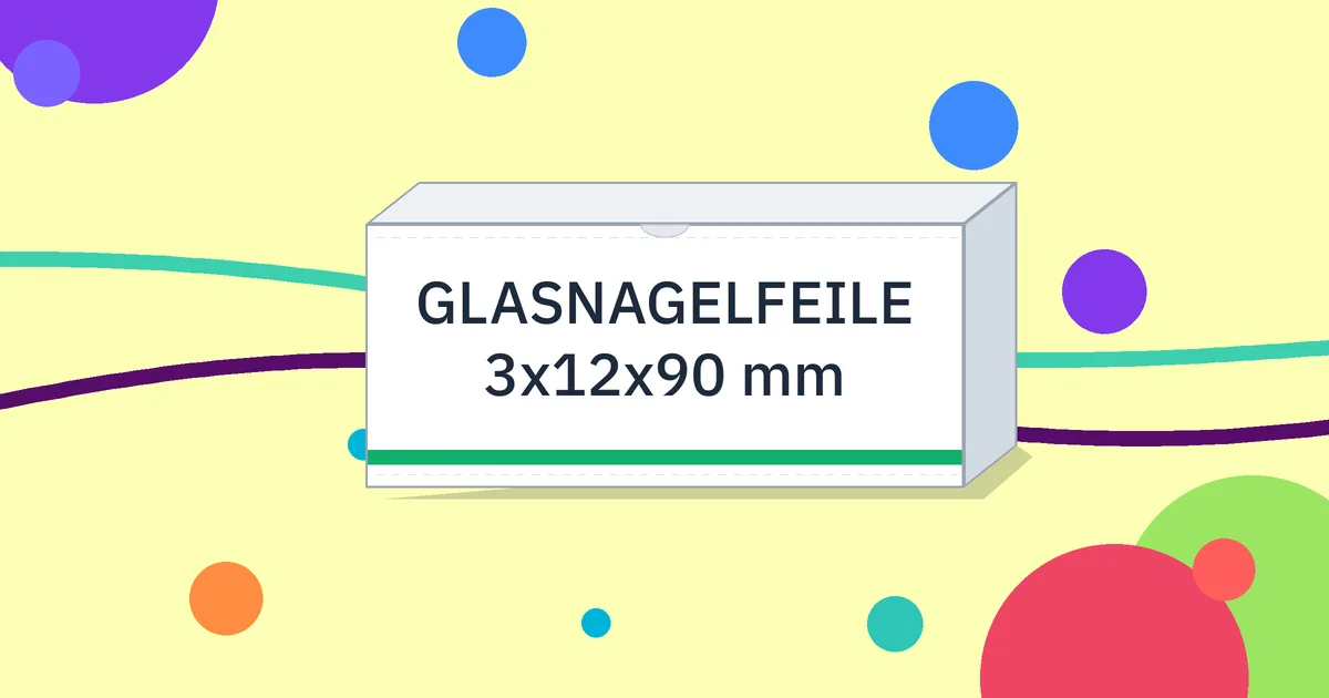 Symbolbild: Packung mit der Aufschrift GLASNAGELFEILE 3x12x90 mm (PZN 09755266) – Verfügbarkeit und Bezug in Apotheken in Frankfurt am Main