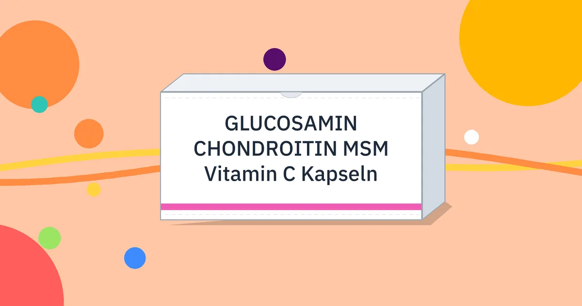 Symbolbild: Packung mit der Aufschrift GLUCOSAMIN CHONDROITIN MSM Vitamin C Kapseln (PZN 13947468) – Verfügbarkeit und Bezug in Apotheken in Frankfurt am Main