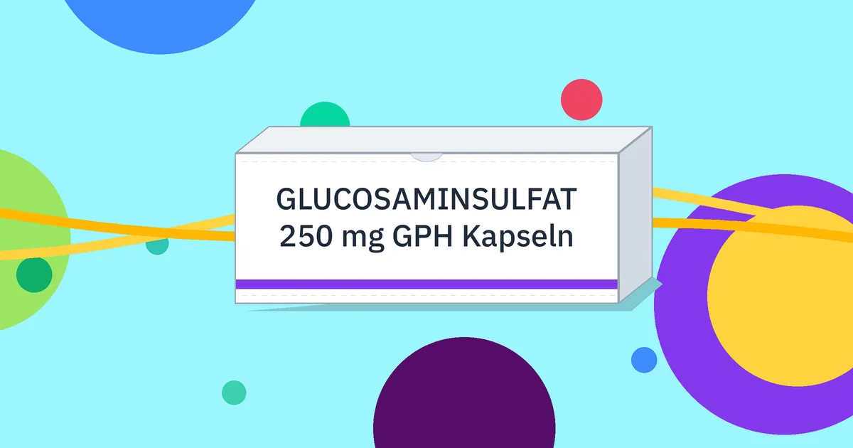 Symbolbild: Packung mit der Aufschrift GLUCOSAMINSULFAT 250 mg GPH Kapseln (PZN 09749159) – Verfügbarkeit und Bezug in Apotheken in Frankfurt am Main