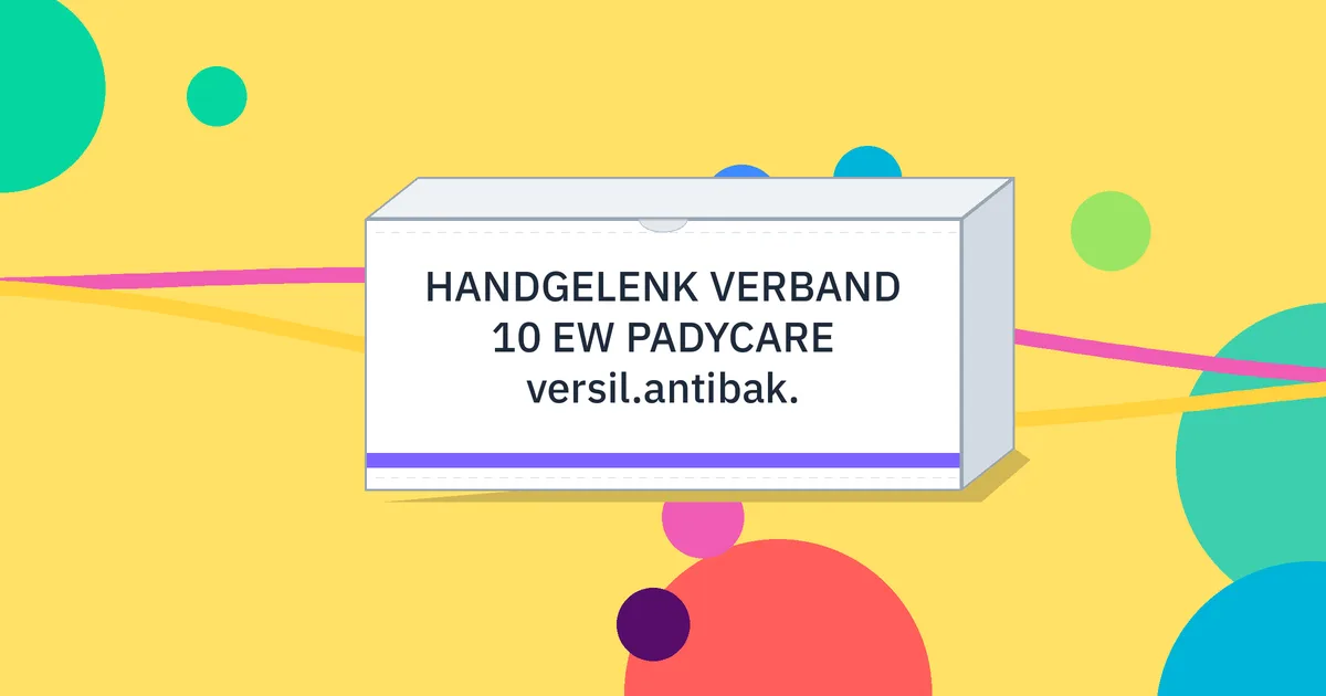 Symbolbild: Packung mit der Aufschrift HANDGELENK VERBAND 10 EW PADYCARE versil.antibak. (PZN 10939600) – Verfügbarkeit und Bezug in Apotheken in Frankfurt am Main