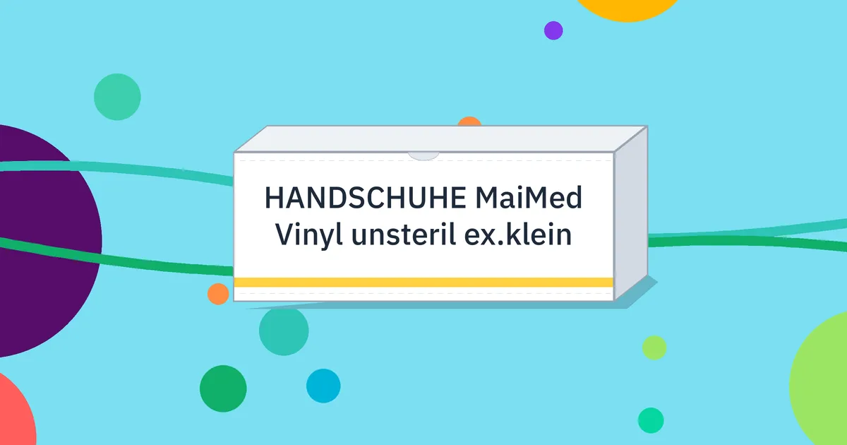 Symbolbild: Packung mit der Aufschrift HANDSCHUHE MaiMed Vinyl unsteril ex.klein (PZN 01461186) – Verfügbarkeit und Bezug in Apotheken in Frankfurt am Main