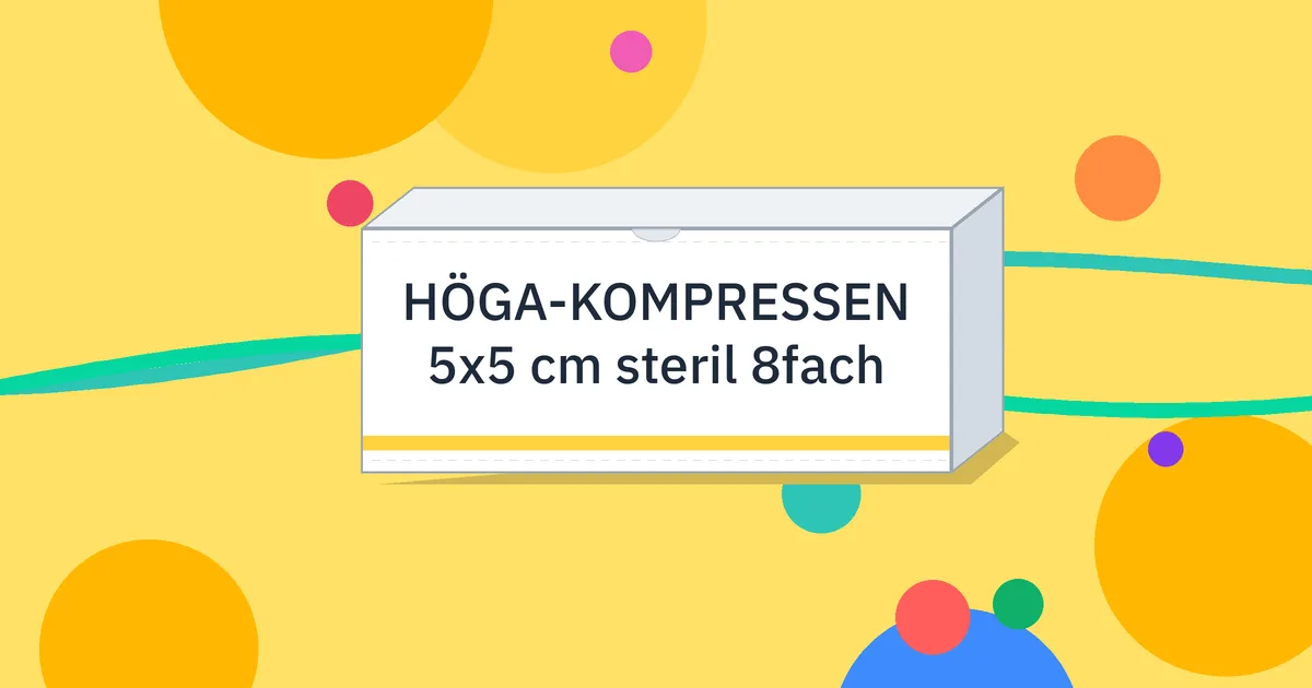 Symbolbild: Packung mit der Aufschrift HÖGA-KOMPRESSEN 5x5 cm steril 8fach (PZN 04401894) – Verfügbarkeit und Bezug in Apotheken in Frankfurt am Main