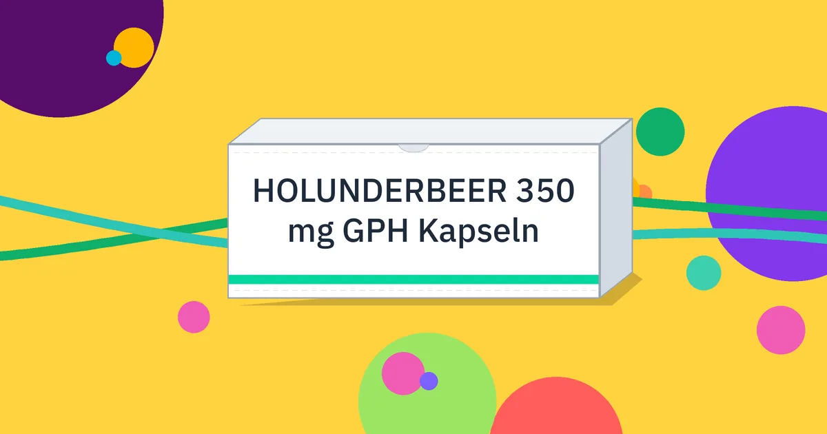 Symbolbild: Packung mit der Aufschrift HOLUNDERBEER 350 mg GPH Kapseln (PZN 06922835) – Verfügbarkeit und Bezug in Apotheken in Frankfurt am Main