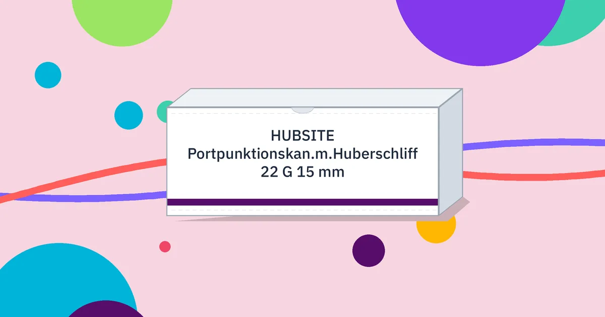 Symbolbild: Packung mit der Aufschrift HUBSITE Portpunktionskan.m.Huberschliff 22 G 15 mm (PZN 07369501) – Verfügbarkeit und Bezug in Apotheken in Frankfurt am Main
