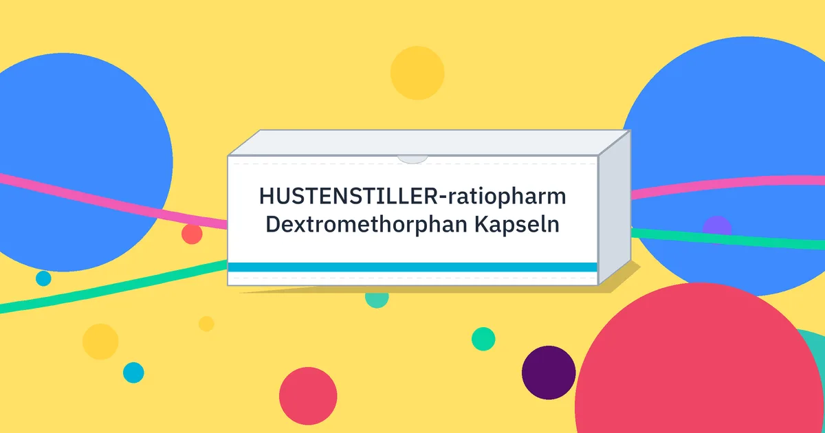Symbolbild: Packung mit der Aufschrift HUSTENSTILLER-ratiopharm Dextromethorphan Kapseln (PZN 09230807) – Verfügbarkeit und Bezug in Apotheken in Frankfurt am Main