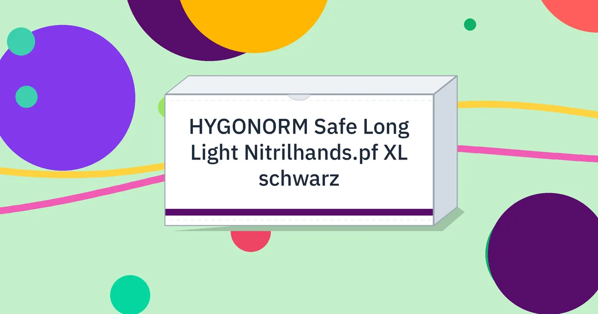 Symbolbild: Packung mit der Aufschrift HYGONORM Safe Long Light Nitrilhands.pf XL schwarz (PZN 20772911) – Verfügbarkeit und Bezug in Apotheken in Frankfurt am Main