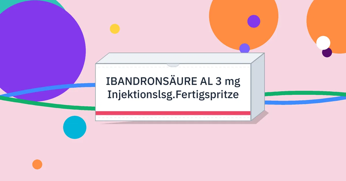 Symbolbild: Packung mit der Aufschrift IBANDRONSÄURE AL 3 mg Injektionslsg.Fertigspritze (PZN 20330030) – Verfügbarkeit und Bezug in Apotheken in Frankfurt am Main