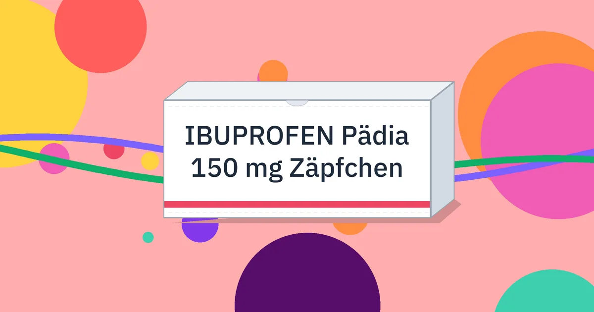 Symbolbild: Packung mit der Aufschrift IBUPROFEN Pädia 150 mg Zäpfchen (PZN 18157340) – Verfügbarkeit und Bezug in Apotheken in Frankfurt am Main