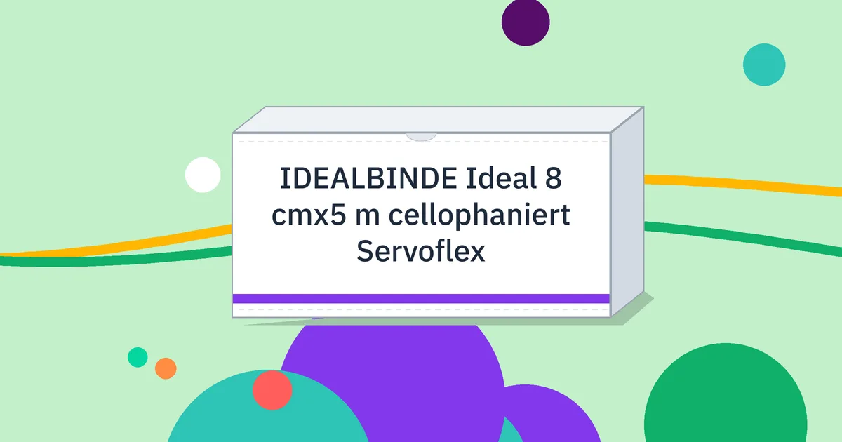 Symbolbild: Packung mit der Aufschrift IDEALBINDE Ideal 8 cmx5 m cellophaniert Servoflex (PZN 03416043) – Verfügbarkeit und Bezug in Apotheken in Frankfurt am Main