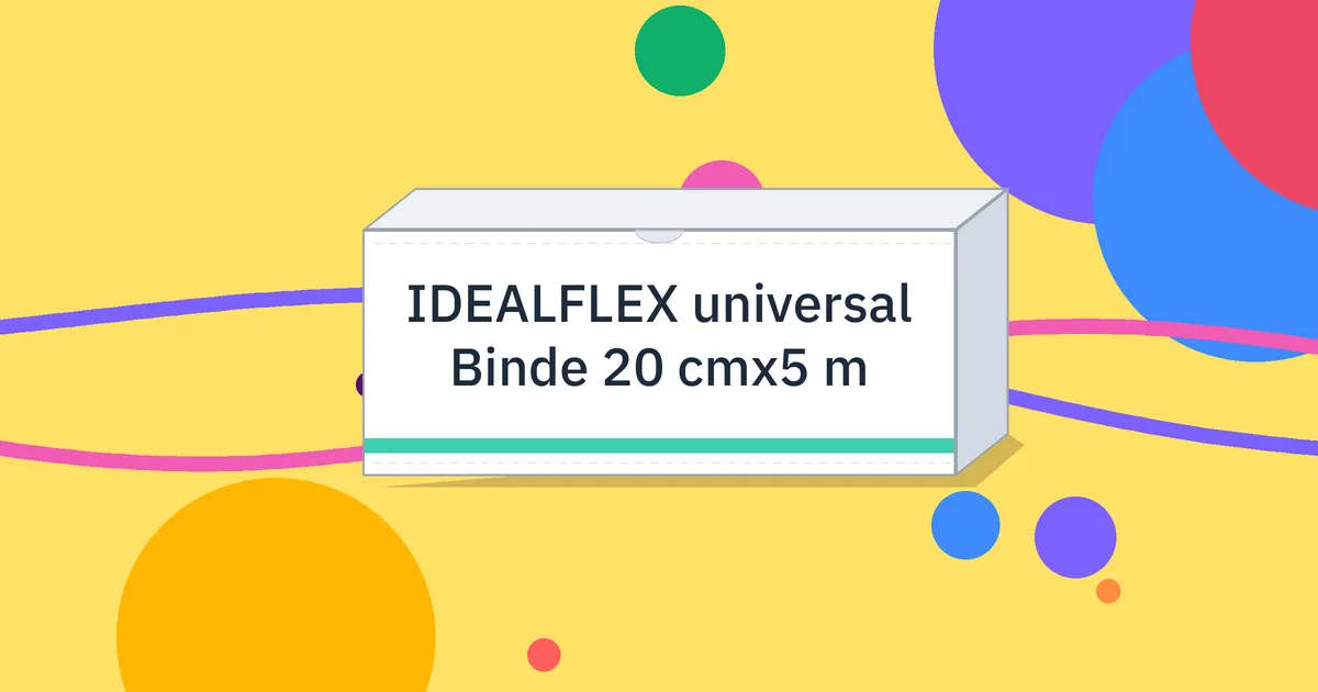 Symbolbild: Packung mit der Aufschrift IDEALFLEX universal Binde 20 cmx5 m (PZN 06452743) – Verfügbarkeit und Bezug in Apotheken in Frankfurt am Main