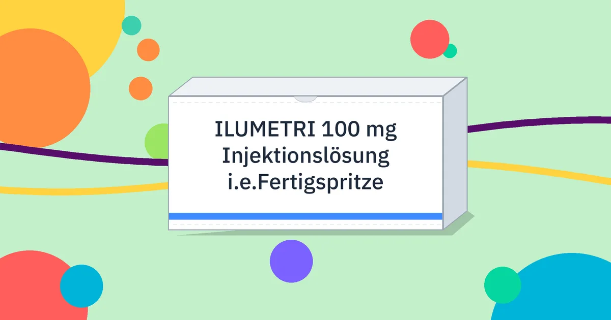 Symbolbild: Packung mit der Aufschrift ILUMETRI 100 mg Injektionslösung i.e.Fertigspritze (PZN 16992512) – Verfügbarkeit und Bezug in Apotheken in Frankfurt am Main