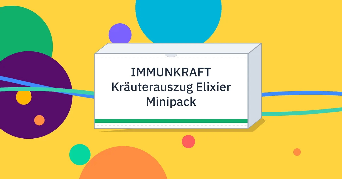 Symbolbild: Packung mit der Aufschrift IMMUNKRAFT Kräuterauszug Elixier Minipack (PZN 19997409) – Verfügbarkeit und Bezug in Apotheken in Frankfurt am Main