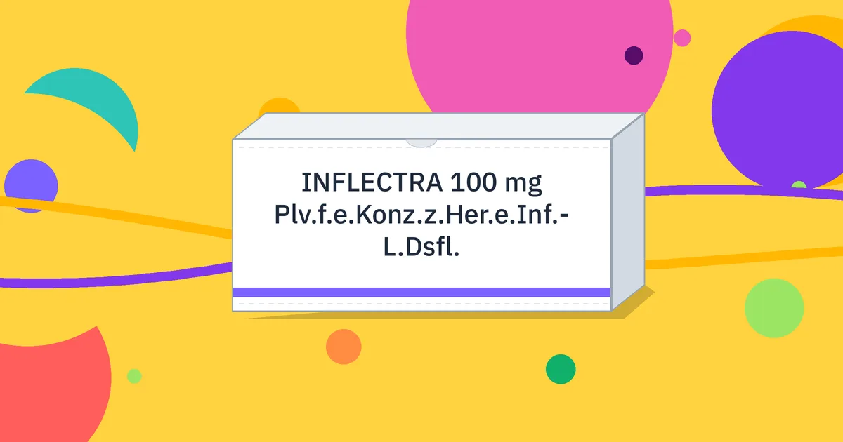 Symbolbild: Packung mit der Aufschrift INFLECTRA 100 mg Plv.f.e.Konz.z.Her.e.Inf.-L.Dsfl. (PZN 15434046) – Verfügbarkeit und Bezug in Apotheken in Frankfurt am Main