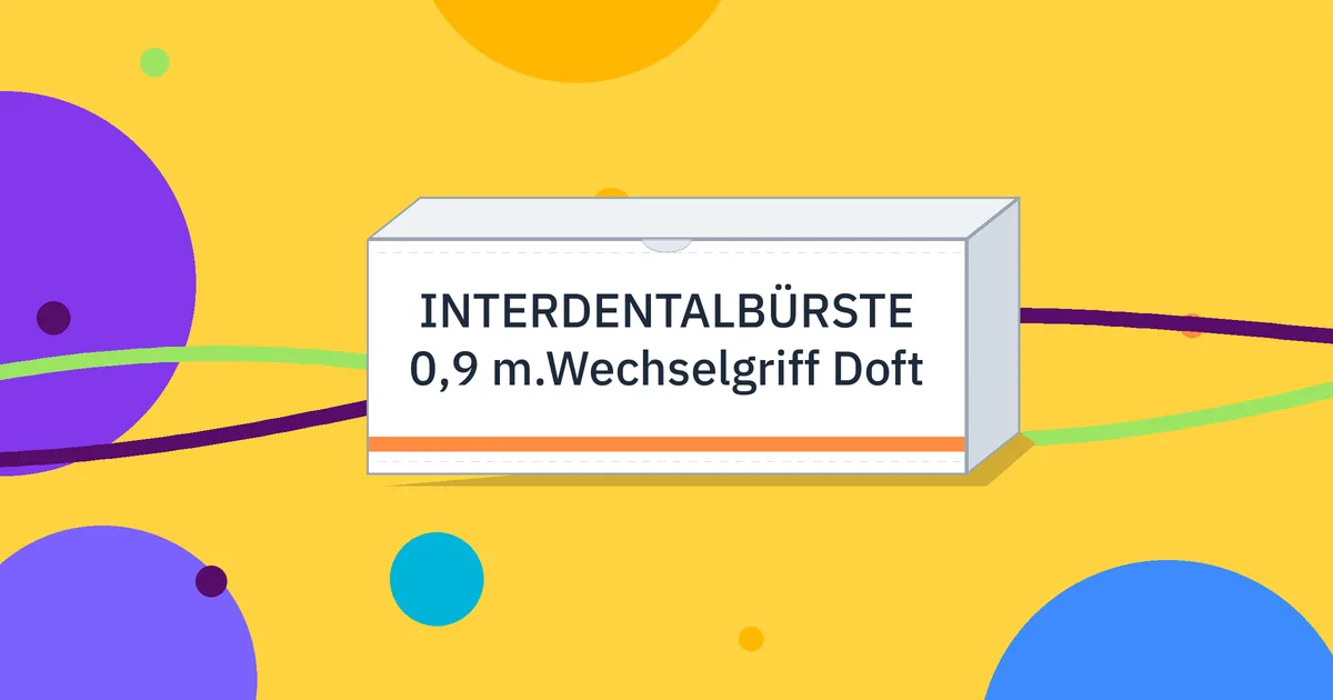 Symbolbild: Packung mit der Aufschrift INTERDENTALBÜRSTE 0,9 m.Wechselgriff Doft (PZN 03109499) – Verfügbarkeit und Bezug in Apotheken in Frankfurt am Main