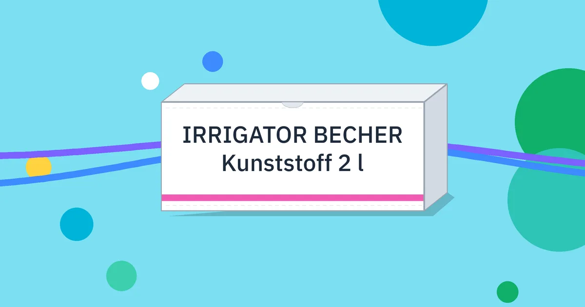 Symbolbild: Packung mit der Aufschrift IRRIGATOR BECHER Kunststoff 2 l (PZN 04839171) – Verfügbarkeit und Bezug in Apotheken in Frankfurt am Main