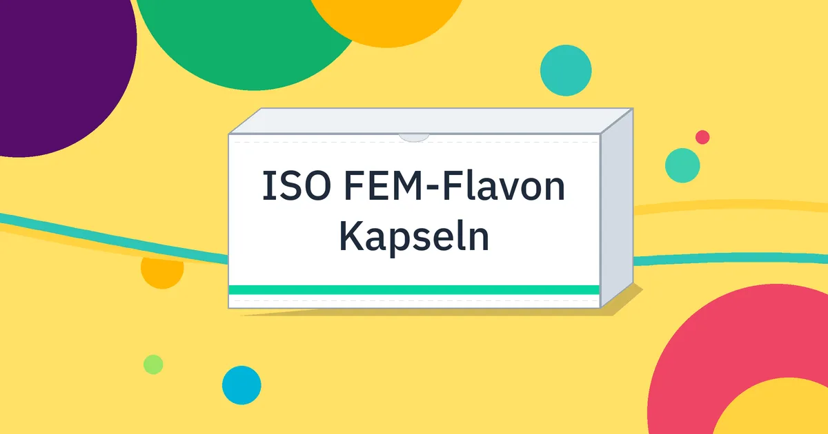 Symbolbild: Packung mit der Aufschrift ISO FEM-Flavon Kapseln (PZN 03670706) – Verfügbarkeit und Bezug in Apotheken in Frankfurt am Main