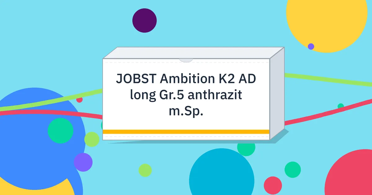 Symbolbild: Packung mit der Aufschrift JOBST Ambition K2 AD long Gr.5 anthrazit m.Sp. (PZN 11020508) – Verfügbarkeit und Bezug in Apotheken in Frankfurt am Main
