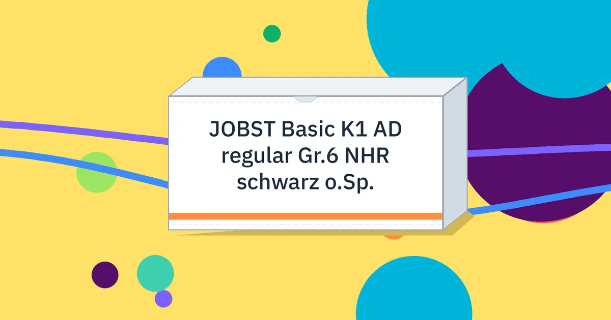 Symbolbild: Packung mit der Aufschrift JOBST Basic K1 AD regular Gr.6 NHR schwarz o.Sp. (PZN 15313408) – Verfügbarkeit und Bezug in Apotheken in Frankfurt am Main