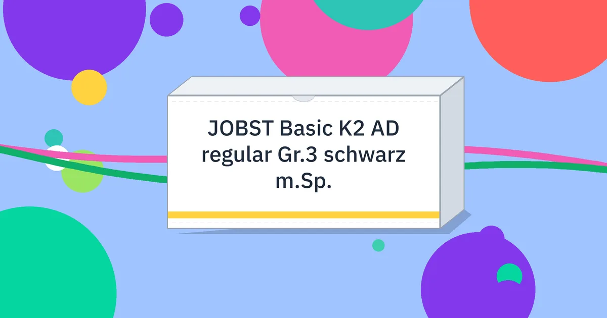 Symbolbild: Packung mit der Aufschrift JOBST Basic K2 AD regular Gr.3 schwarz m.Sp. (PZN 15311208) – Verfügbarkeit und Bezug in Apotheken in Frankfurt am Main