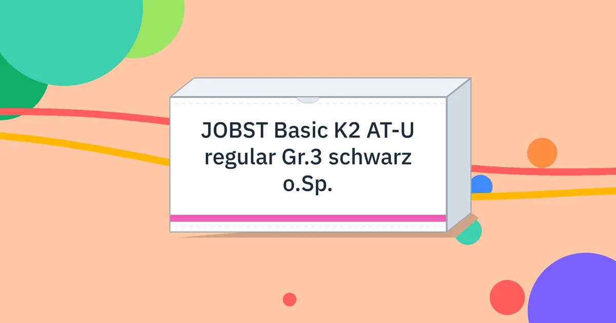Symbolbild: Packung mit der Aufschrift JOBST Basic K2 AT-U regular Gr.3 schwarz o.Sp. (PZN 15312395) – Verfügbarkeit und Bezug in Apotheken in Frankfurt am Main