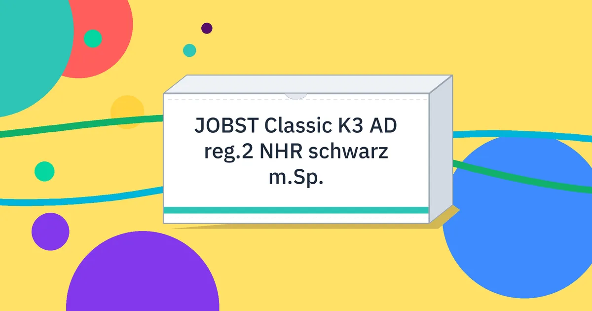 Symbolbild: Packung mit der Aufschrift JOBST Classic K3 AD reg.2 NHR schwarz m.Sp. (PZN 13070835) – Verfügbarkeit und Bezug in Apotheken in Frankfurt am Main