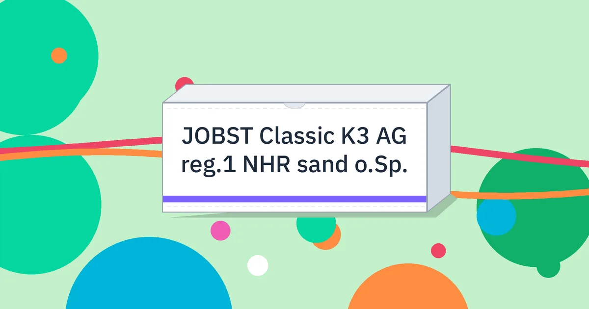 Symbolbild: Packung mit der Aufschrift JOBST Classic K3 AG reg.1 NHR sand o.Sp. (PZN 13073667) – Verfügbarkeit und Bezug in Apotheken in Frankfurt am Main