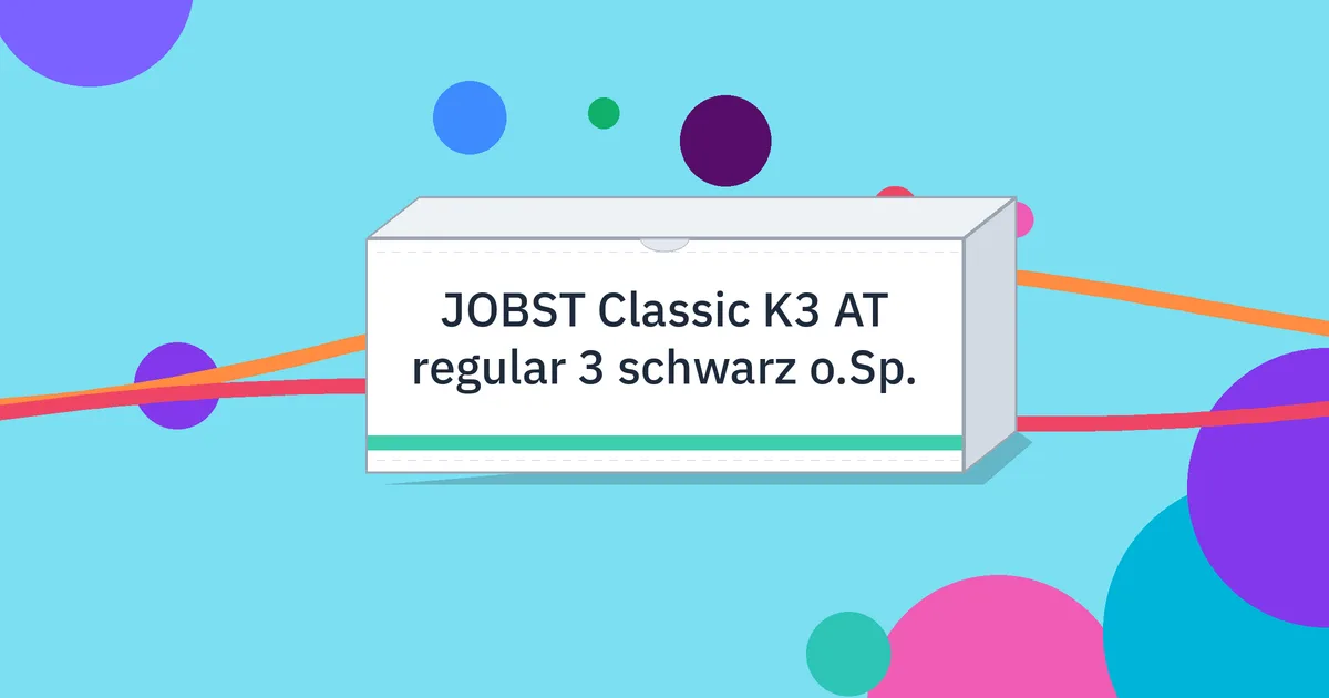 Symbolbild: Packung mit der Aufschrift JOBST Classic K3 AT regular 3 schwarz o.Sp. (PZN 13078334) – Verfügbarkeit und Bezug in Apotheken in Frankfurt am Main