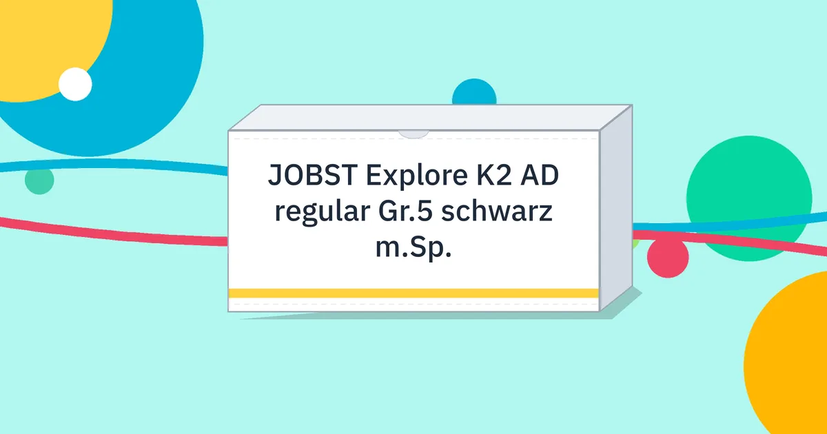 Symbolbild: Packung mit der Aufschrift JOBST Explore K2 AD regular Gr.5 schwarz m.Sp. (PZN 11022341) – Verfügbarkeit und Bezug in Apotheken in Frankfurt am Main