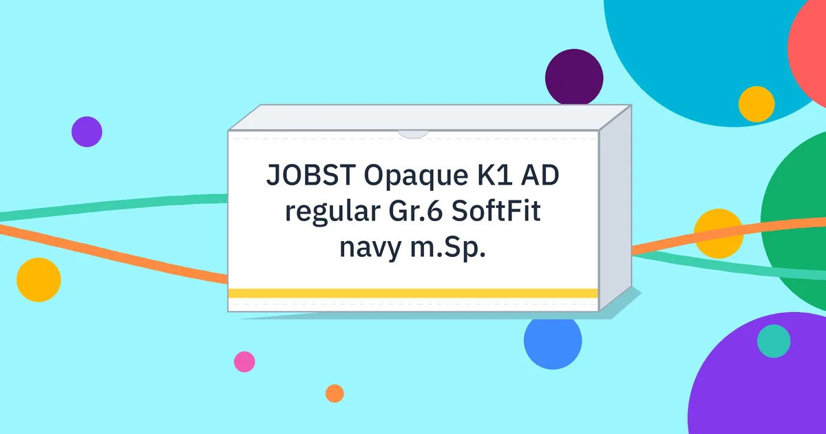 Symbolbild: Packung mit der Aufschrift JOBST Opaque K1 AD regular Gr.6 SoftFit navy m.Sp. (PZN 13081879) – Verfügbarkeit und Bezug in Apotheken in Frankfurt am Main