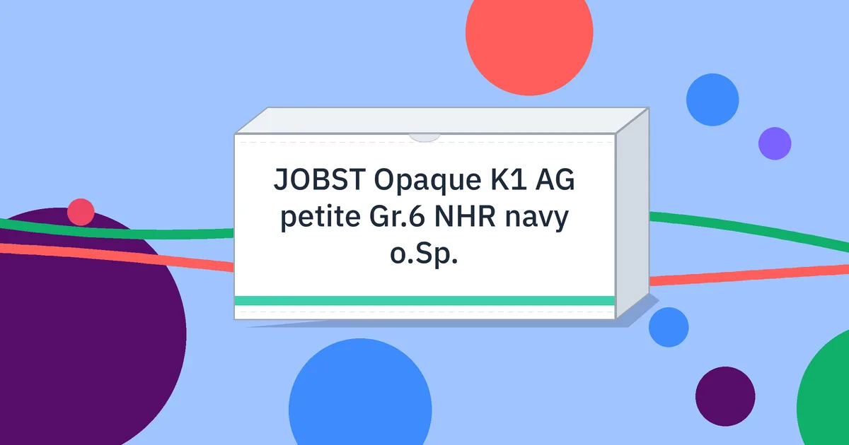 Symbolbild: Packung mit der Aufschrift JOBST Opaque K1 AG petite Gr.6 NHR navy o.Sp. (PZN 13088172) – Verfügbarkeit und Bezug in Apotheken in Frankfurt am Main
