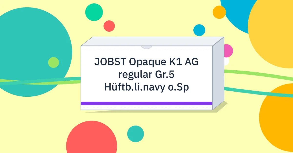 Symbolbild: Packung mit der Aufschrift JOBST Opaque K1 AG regular Gr.5 Hüftb.li.navy o.Sp (PZN 13100140) – Verfügbarkeit und Bezug in Apotheken in Frankfurt am Main