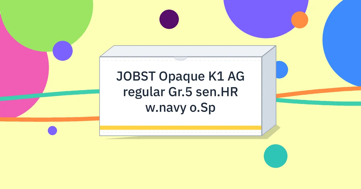 Symbolbild: Packung mit der Aufschrift JOBST Opaque K1 AG regular Gr.5 sen.HR w.navy o.Sp (PZN 13096390) – Verfügbarkeit und Bezug in Apotheken in Frankfurt am Main