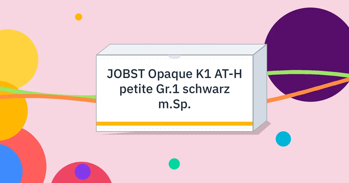 Symbolbild: Packung mit der Aufschrift JOBST Opaque K1 AT-H petite Gr.1 schwarz m.Sp. (PZN 13102073) – Verfügbarkeit und Bezug in Apotheken in Frankfurt am Main