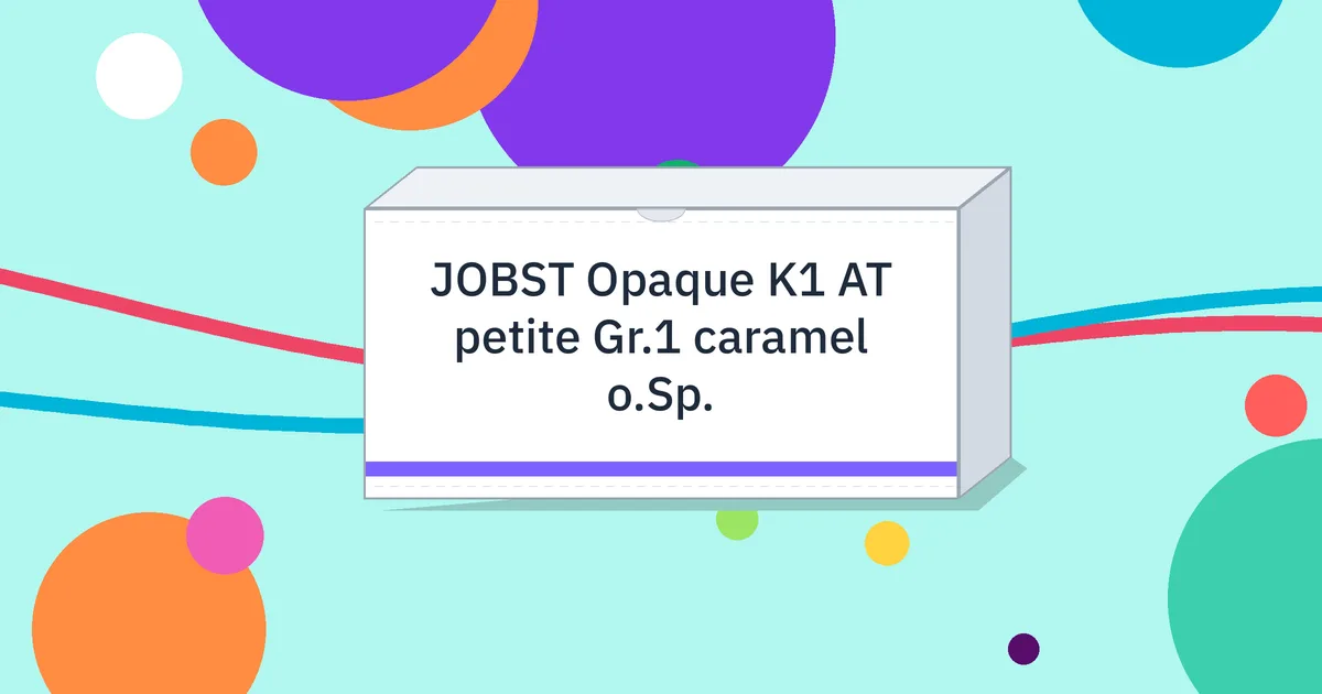 Symbolbild: Packung mit der Aufschrift JOBST Opaque K1 AT petite Gr.1 caramel o.Sp. (PZN 13103960) – Verfügbarkeit und Bezug in Apotheken in Frankfurt am Main